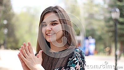 Young Woman Clapping for Team, Applauding in the Park Stock Footage ...