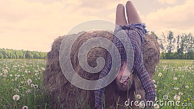 Young Woman Falling Down from Haystack Stock Footage - Video of healthy ...