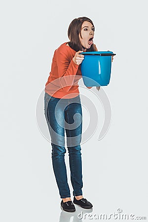 Young Woman Vomiting To Bucket. Stock Photography | CartoonDealer.com ...