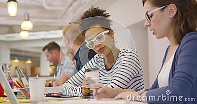 Employees Working in Team at Table Stock Video - Video of occupation ...