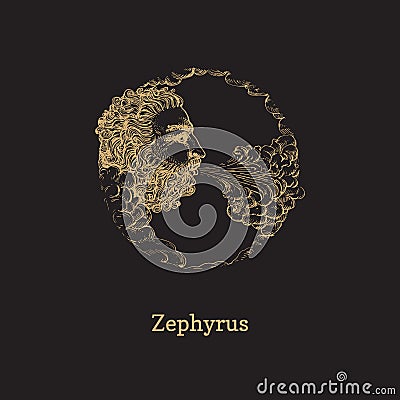 Zephyrus, West Wind Hand Drawn In Engraving Style. Vector Graphic ...
