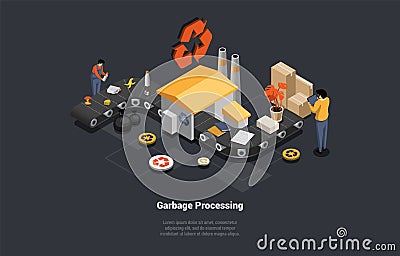 Zero Waste, Recycling Garbage Processing Concept. Sorting And Compress ...