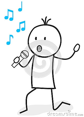 Stick Figure Sings Music With Microphone Cartoon Vector | CartoonDealer ...