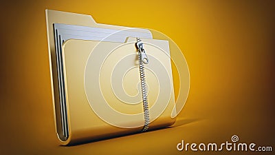 Zipped Folder Standing On Yellow Background. 3D Illustration Royalty ...