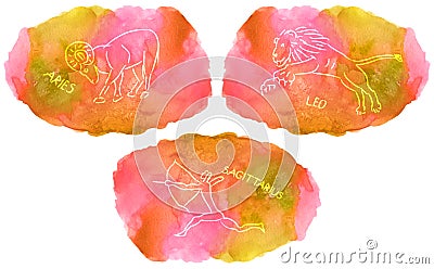 Zodiac Signs Triplicity Elements Of Fire On Watercolor Background ...