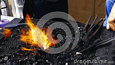 Blacksmith Forging Fire with Black Coals Stock Video - Video of ...