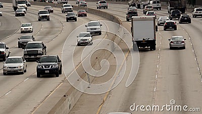 Zoom Out /Time Lapse of Traffic on Busy Freeway in Downtown Los Angeles ...