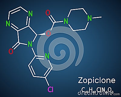 Zopiclone Molecule. Structural Chemical Formula On The Dark Blue ...
