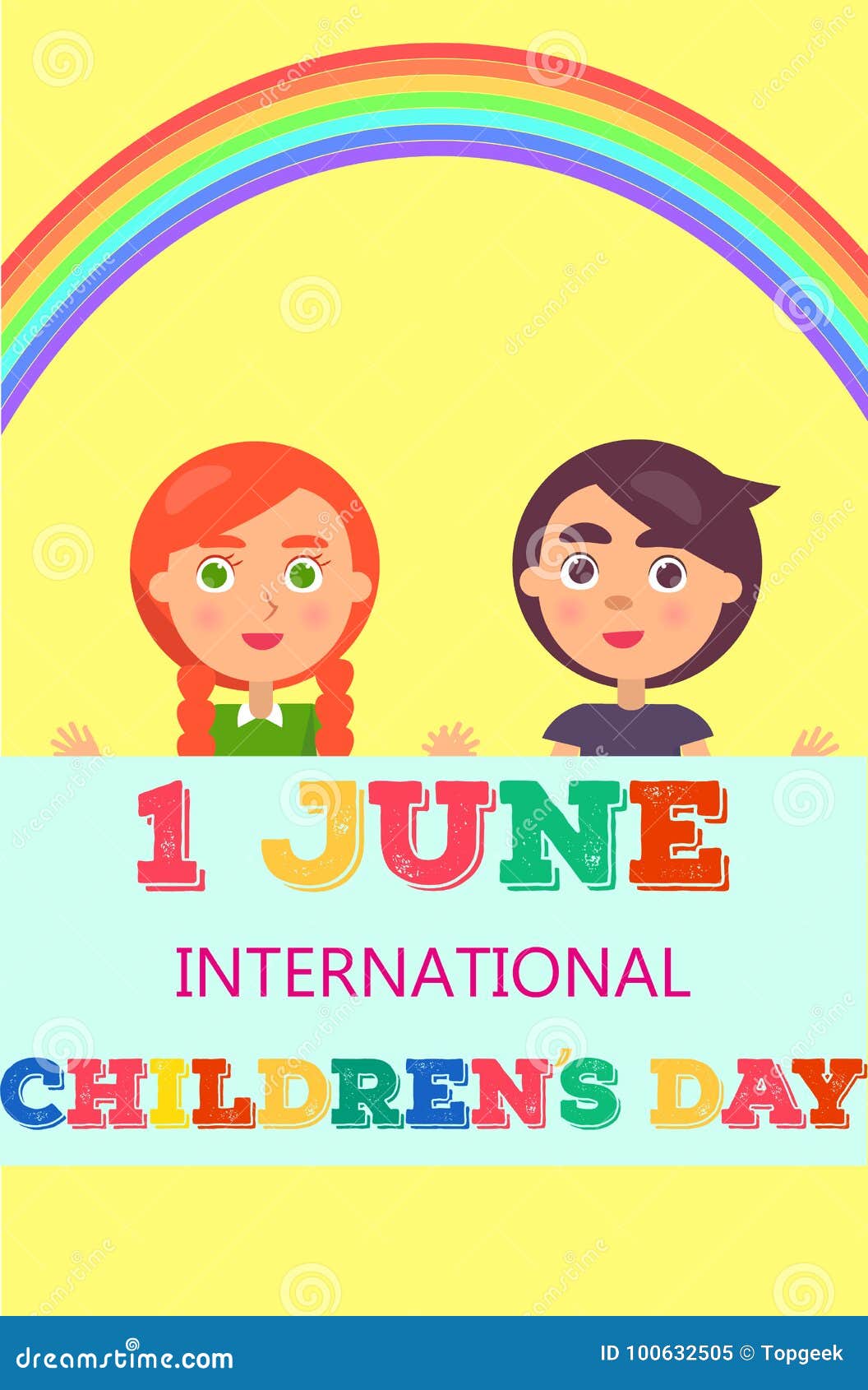 1º De Junho Cartaz Internacional Do Dia Com Duas Crianças Ilustração do ...