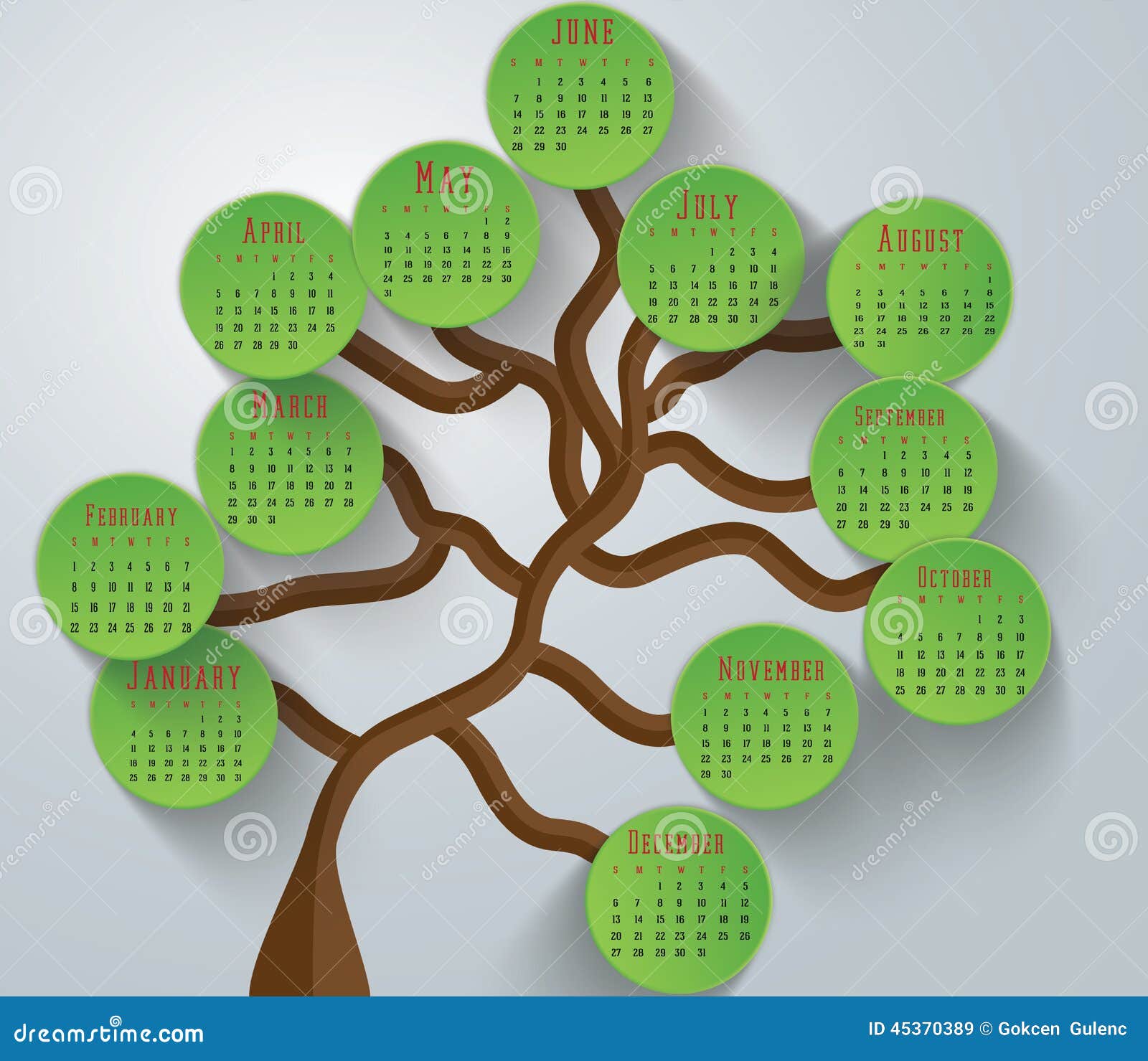 Árbol Calendar-2015 ilustración del vector. Ilustración de plan - 45370389