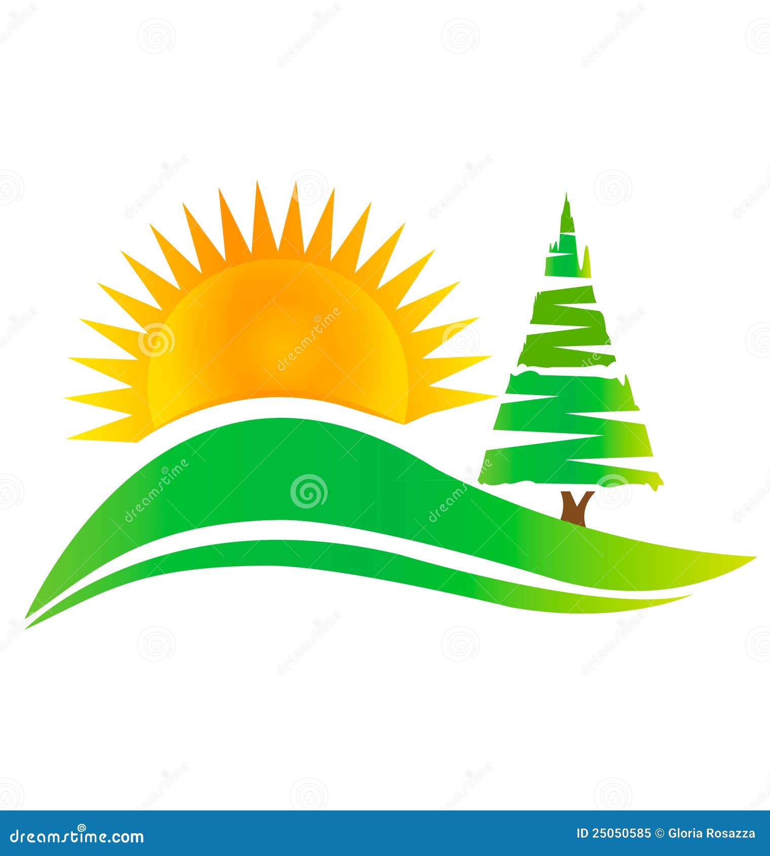 Árbol Verde - Colinas E Insignia Del Sol Ilustración del Vector ...