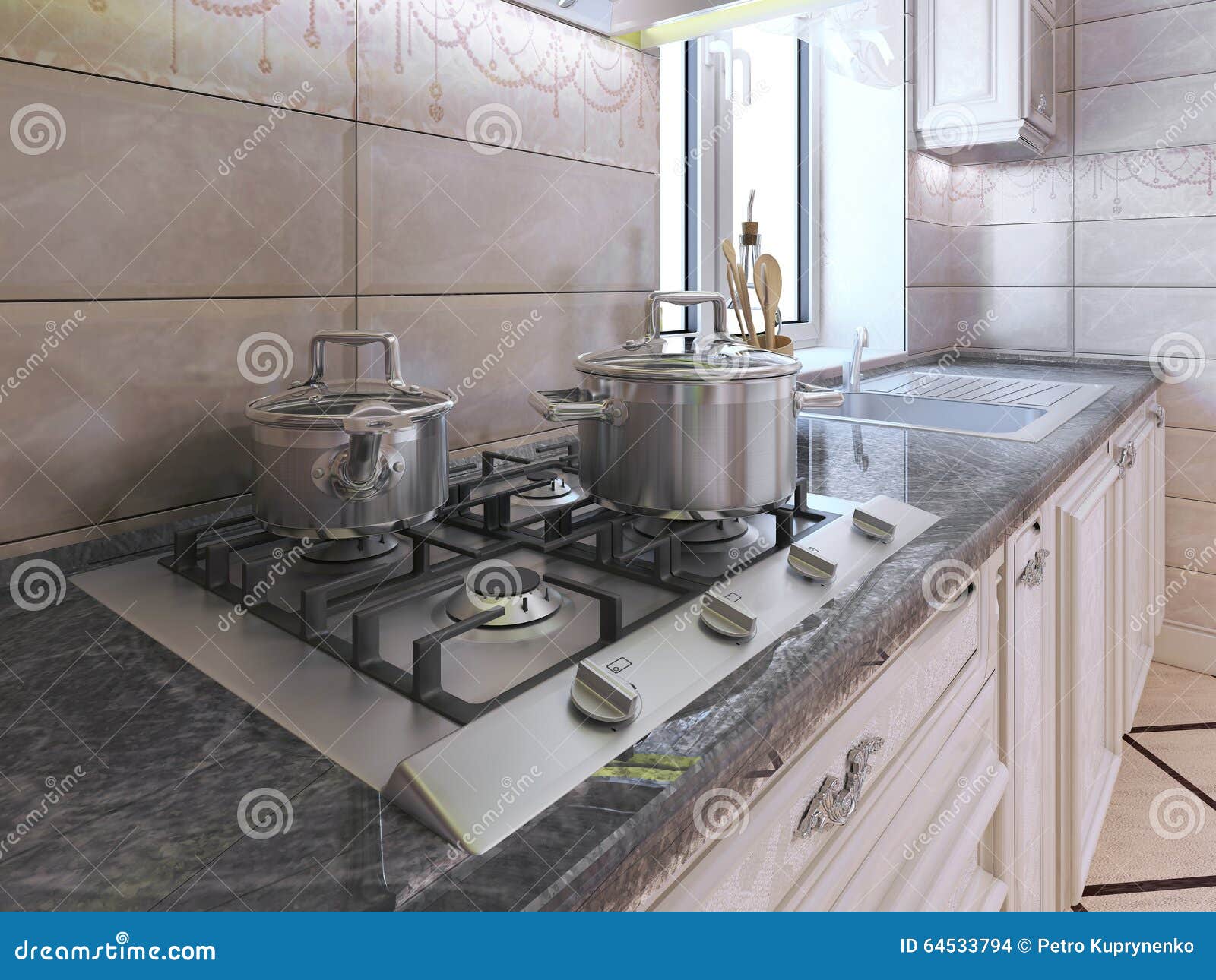 Área De Trabajo En La Cocina Moderna Foto de archivo - Imagen de crema ...