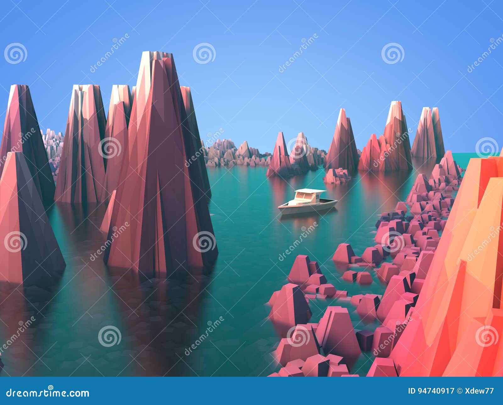 Área rocosa y lago stock de ilustración. Ilustración de roca - 94740917