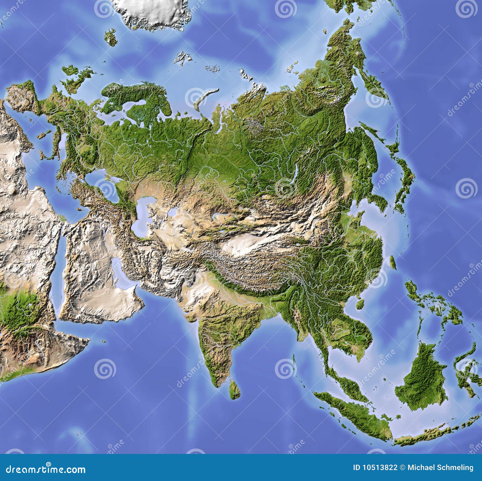 Ásia, mapa de relevo protegido