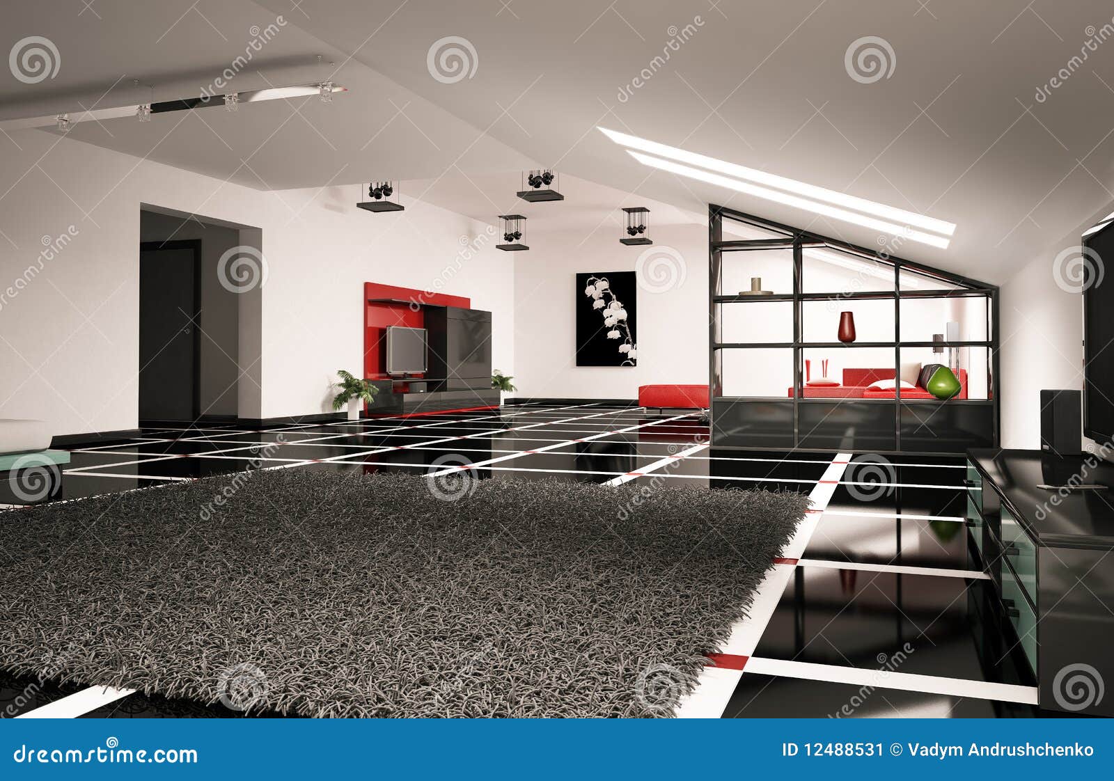 Ático 3d interior stock de ilustración. Ilustración de muebles - 12488531