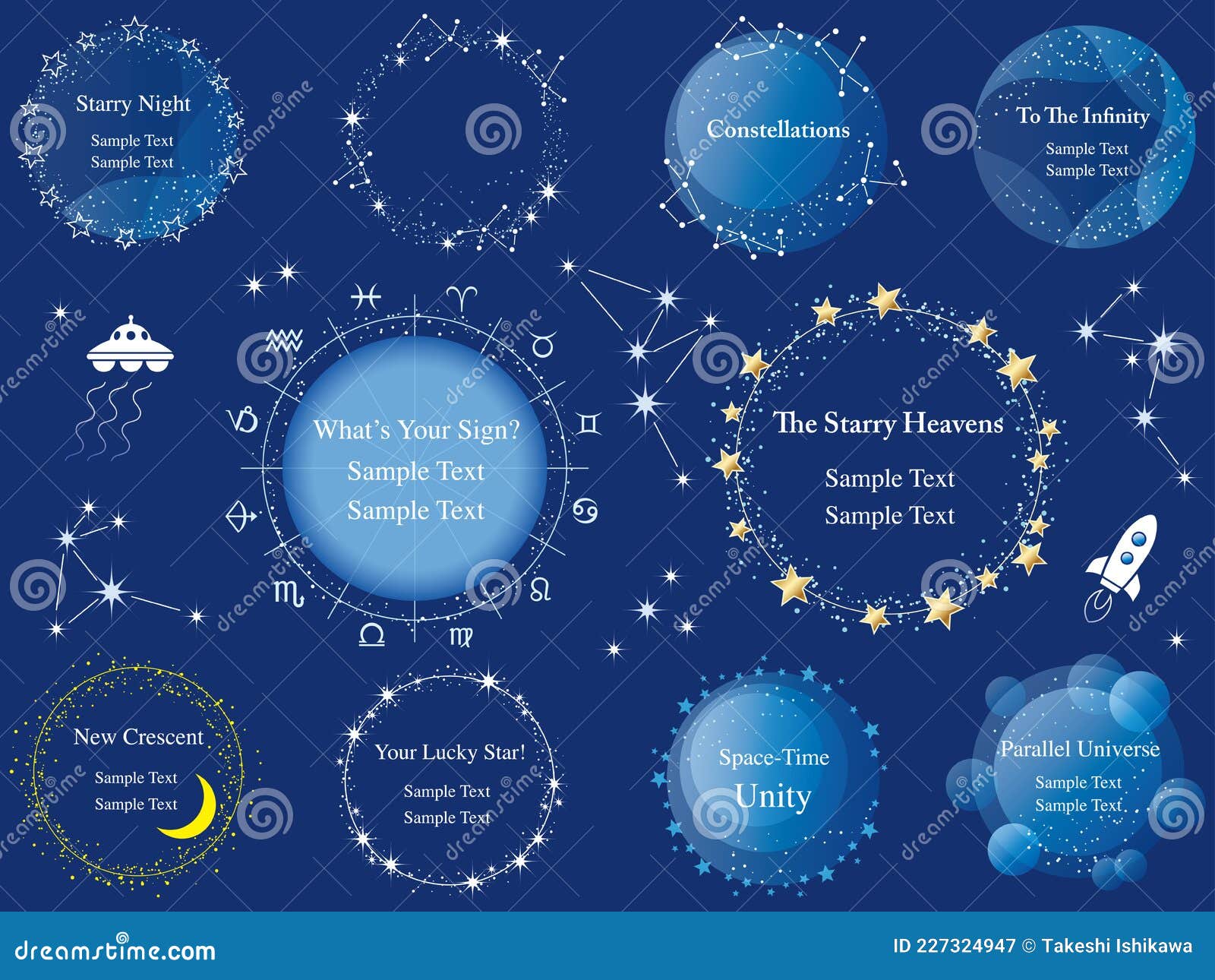 Set Of Various Starry Frames And Borders With Text Space Isolated On A ...