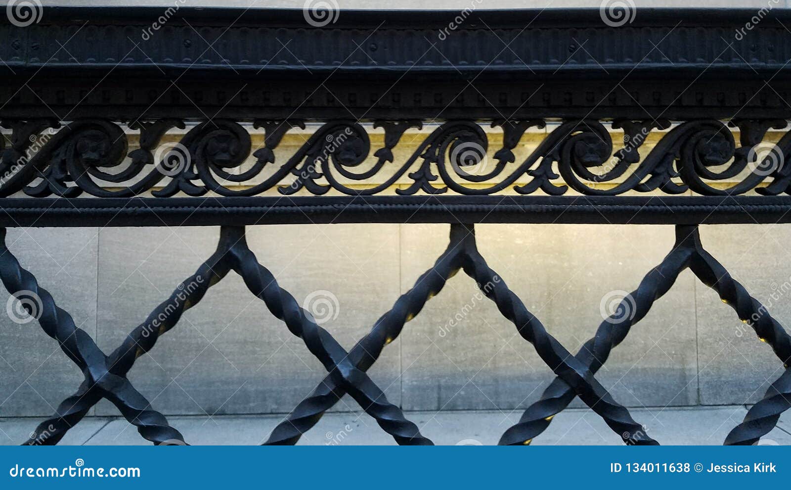 Wrought Iron Railing Widescreen View with Historic Stone Building ...