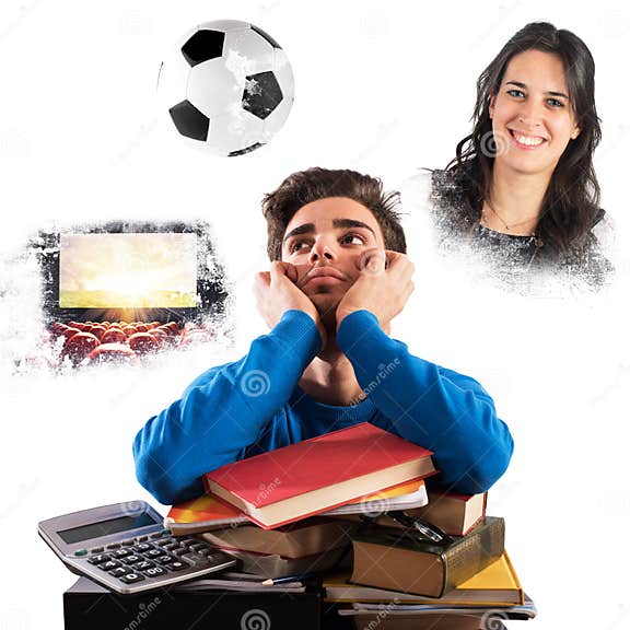 Étudiant distrait photo stock. Image du football, activité - 68767410