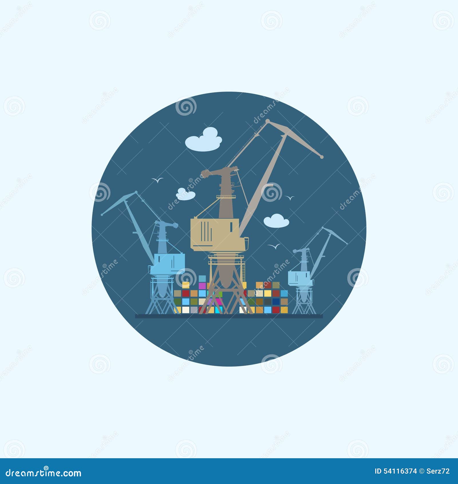 Ícone Com Os Guindastes E Os Recipientes Coloridos Da Carga Ilustração ...