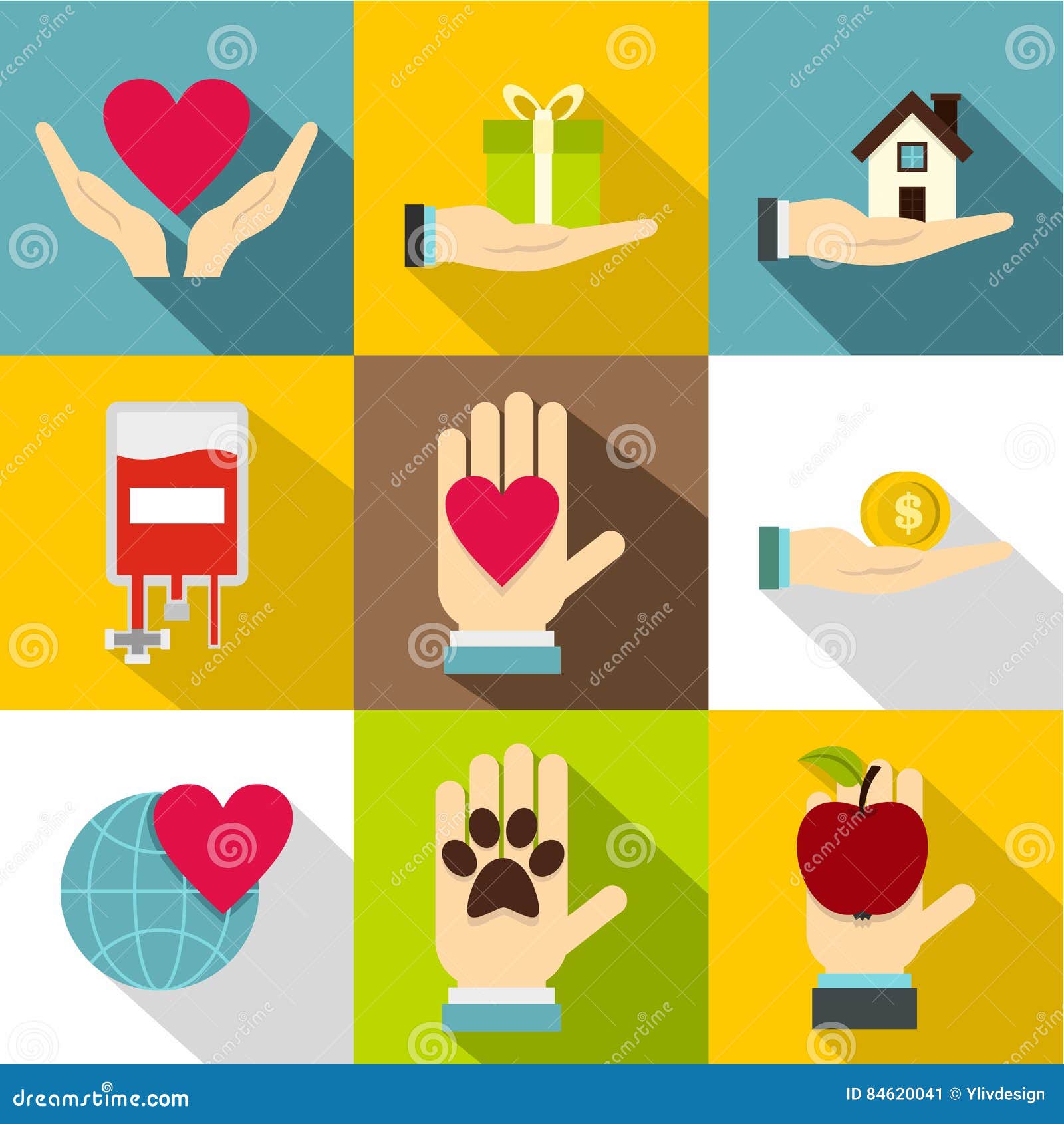 Ícones Ajustados, Estilo Liso Da Filantropia Ilustração do Vetor ...