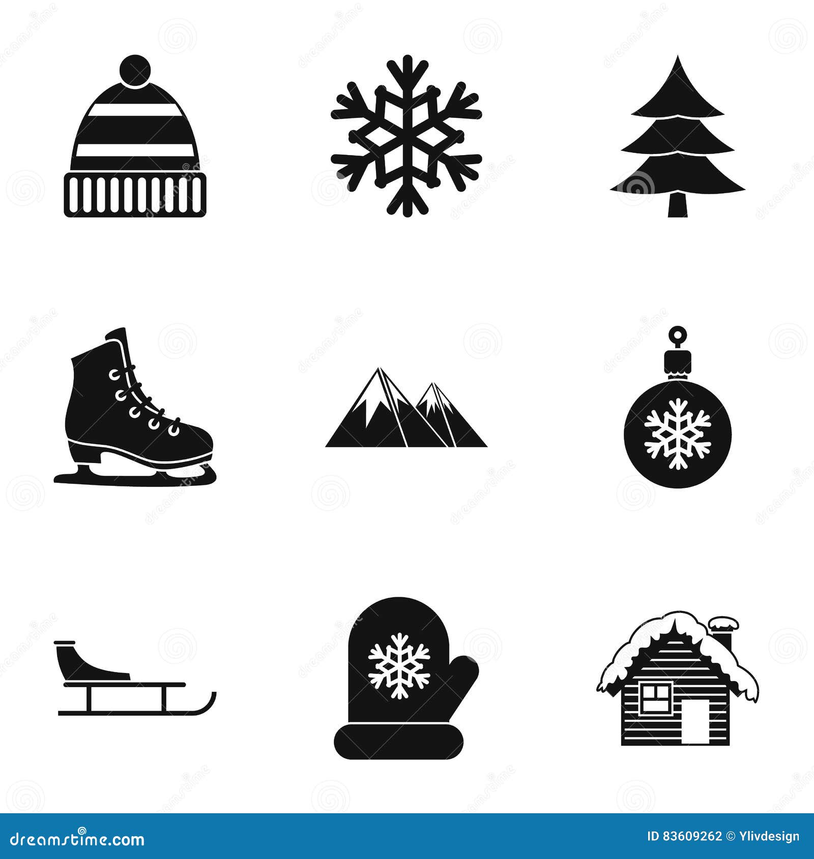 Ícones Ajustados, Estilo Simples Do Inverno Ilustração do Vetor ...