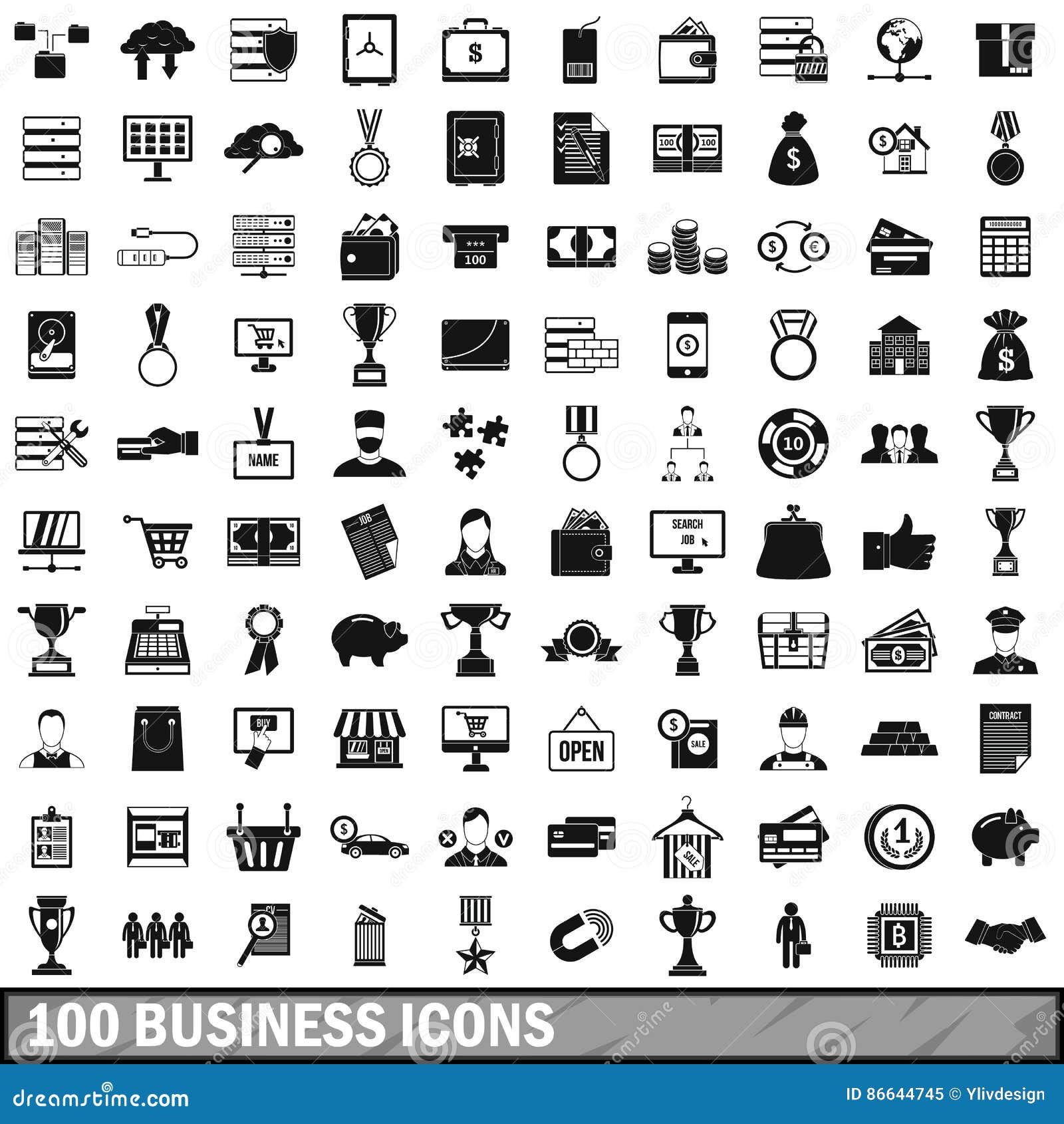 100 ícones Ajustados, Estilo Simples Do Negócio Ilustração do Vetor ...