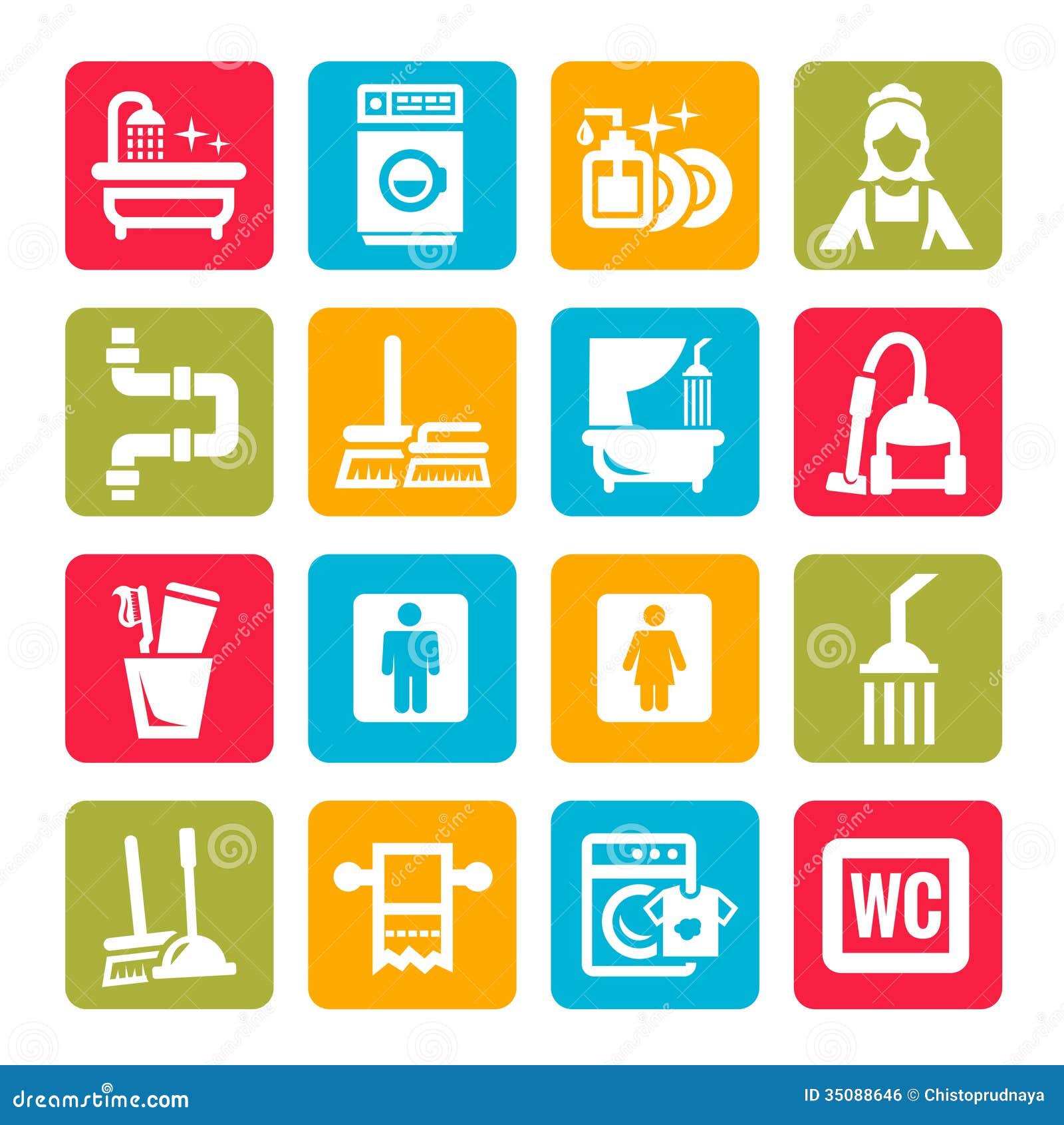 Ícones Coloridos Da Limpeza Imagem. Imagem: 35088646