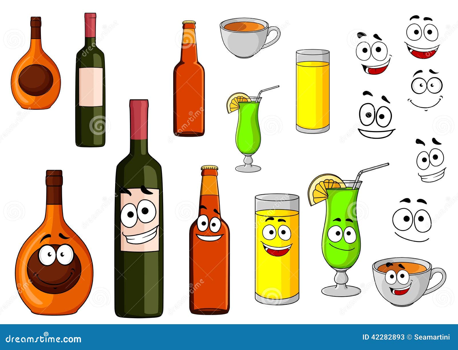 Ícones Da Bebida No Estilo Dos Desenhos Animados Ilustração do Vetor ...