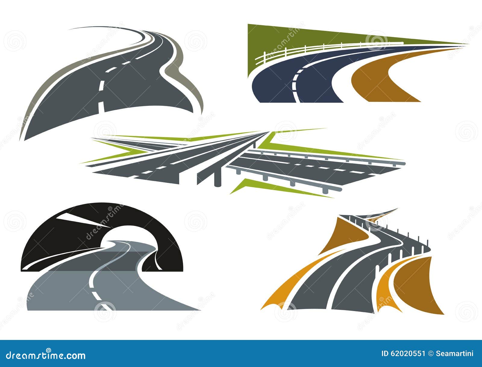 Ícones Da Estrada, Da Autoestrada E Da Estrada Ajustados Ilustração do ...