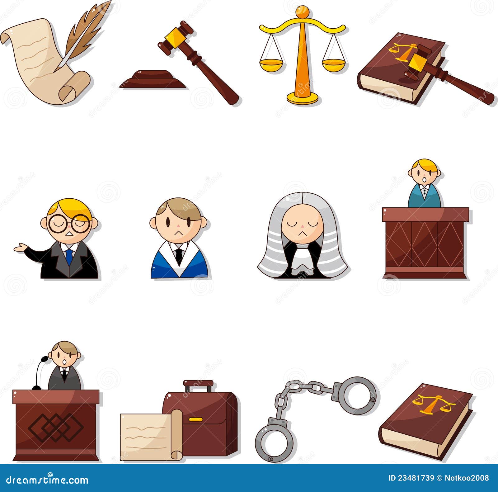 Ícones Da Lei Dos Desenhos Animados Ilustração do Vetor - Ilustração de ...