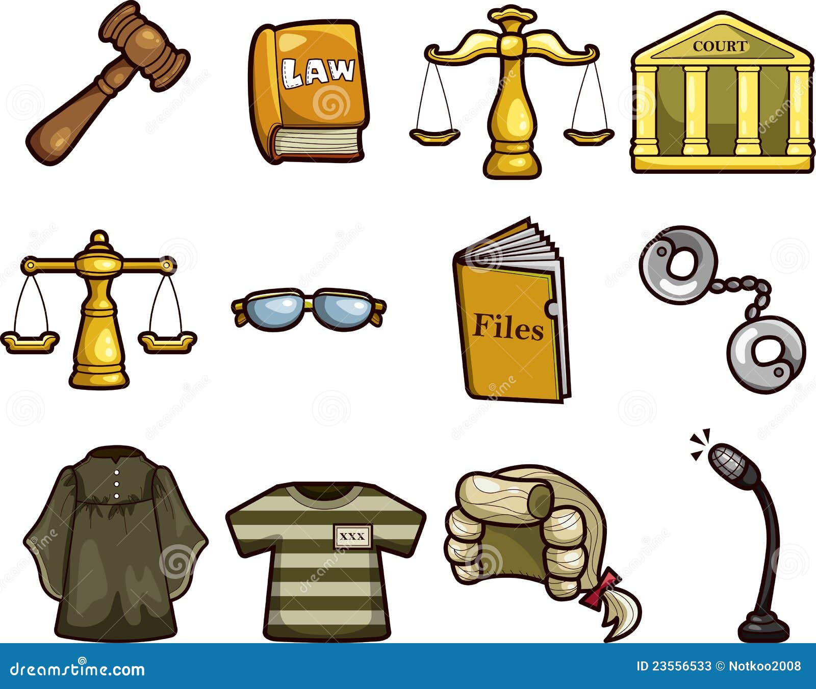 Ícones Da Lei Dos Desenhos Animados Ilustração do Vetor - Ilustração de ...