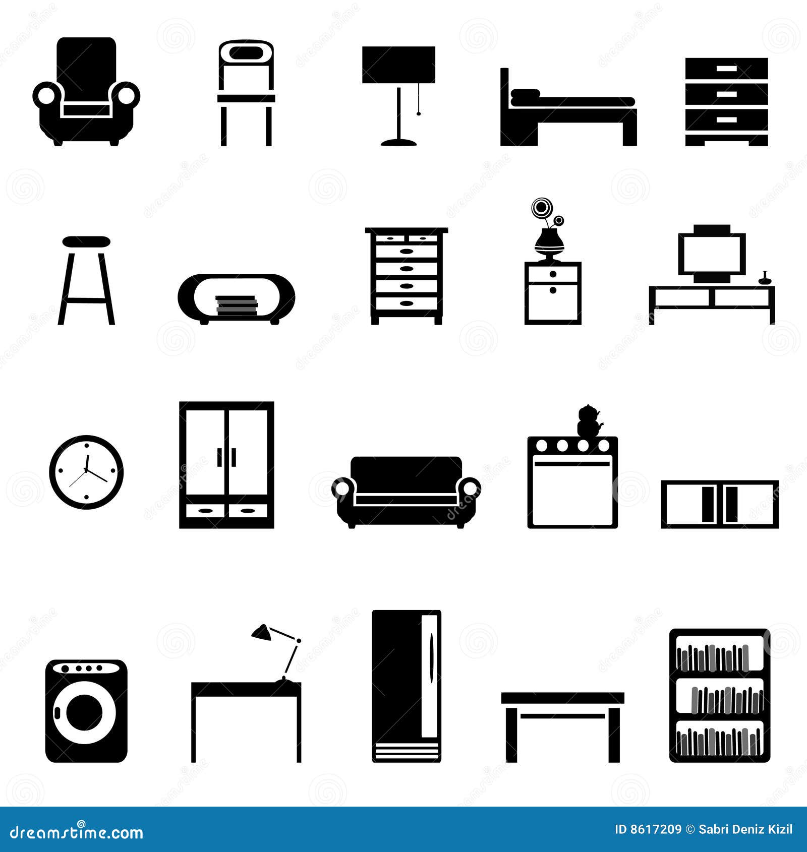 Ícones da mobília ilustração do vetor. Ilustração de casa - 8617209