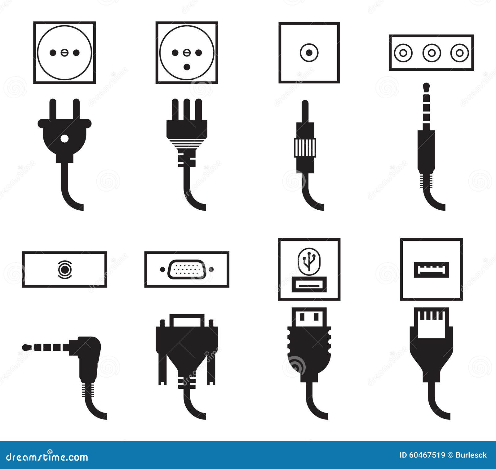 Ícones Da Tomada Elétrica E Da Tomada Ajustados Ilustração do Vetor ...