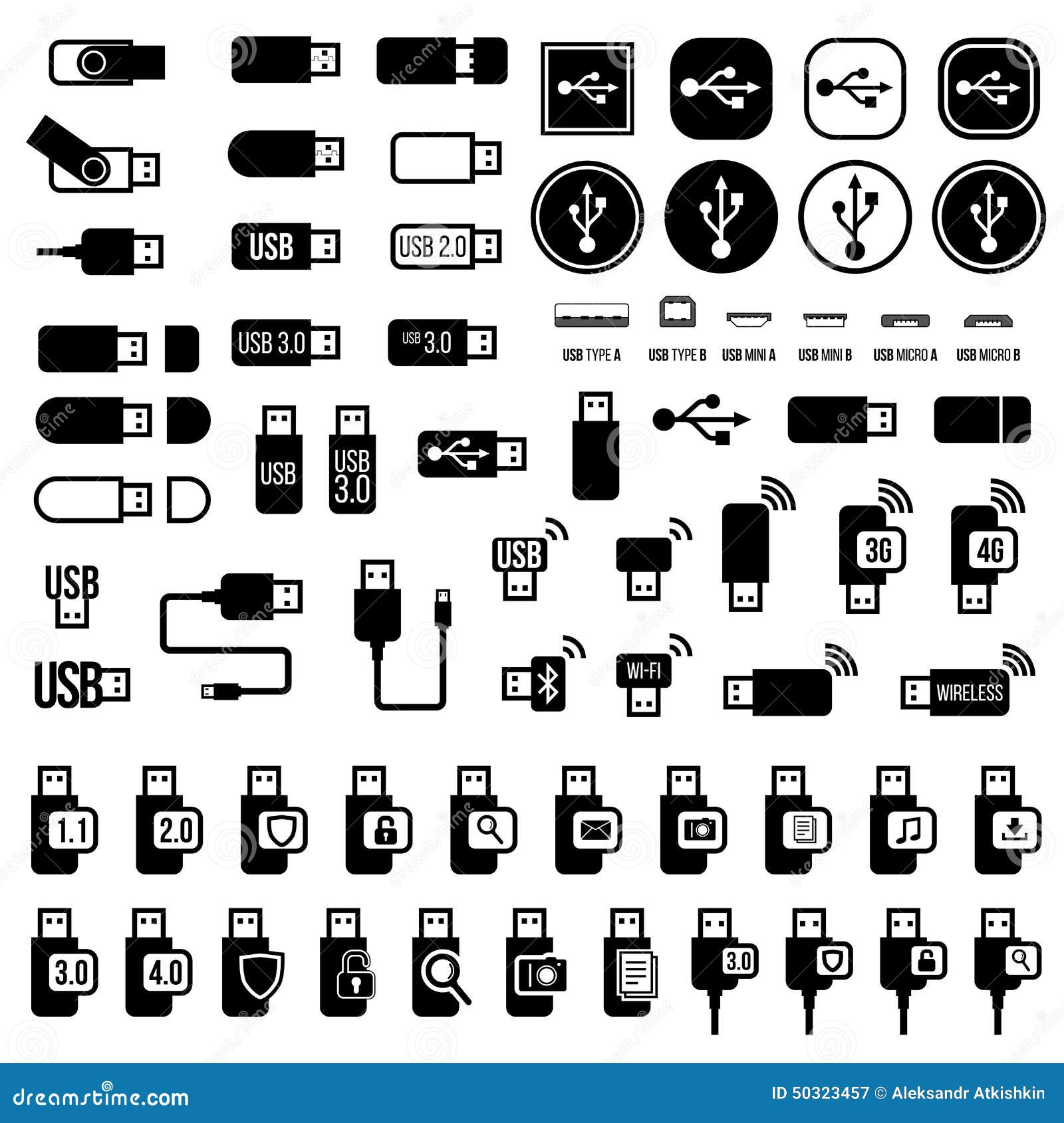 Ícones de USB ilustração do vetor. Ilustração de digital - 50323457