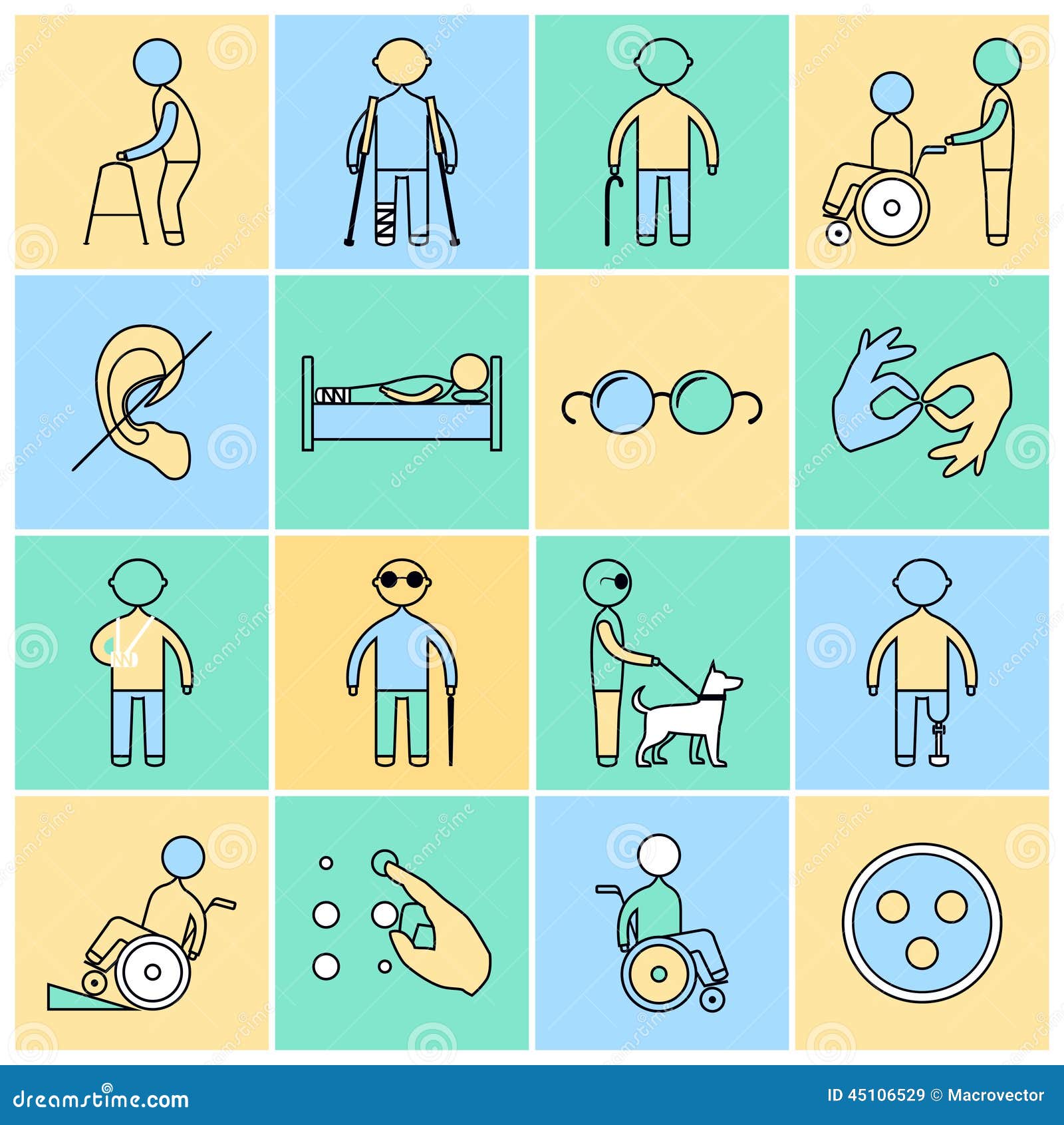 Ícones Deficientes Linha Lisa Ajustada Ilustração do Vetor - Ilustração ...