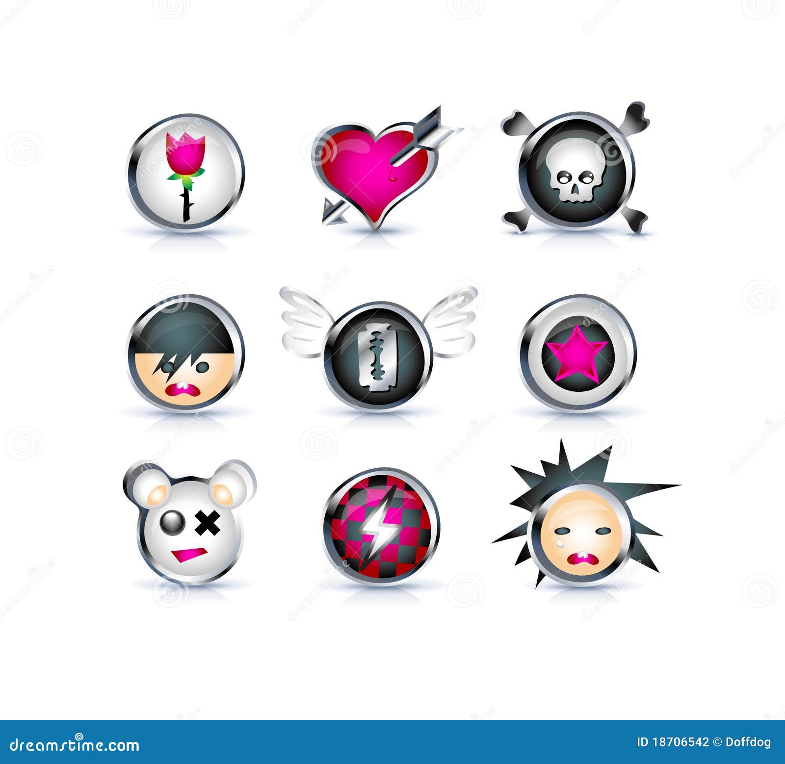 Ícones Do Emo Dos Desenhos Animados Ilustração do Vetor - Ilustração de ...