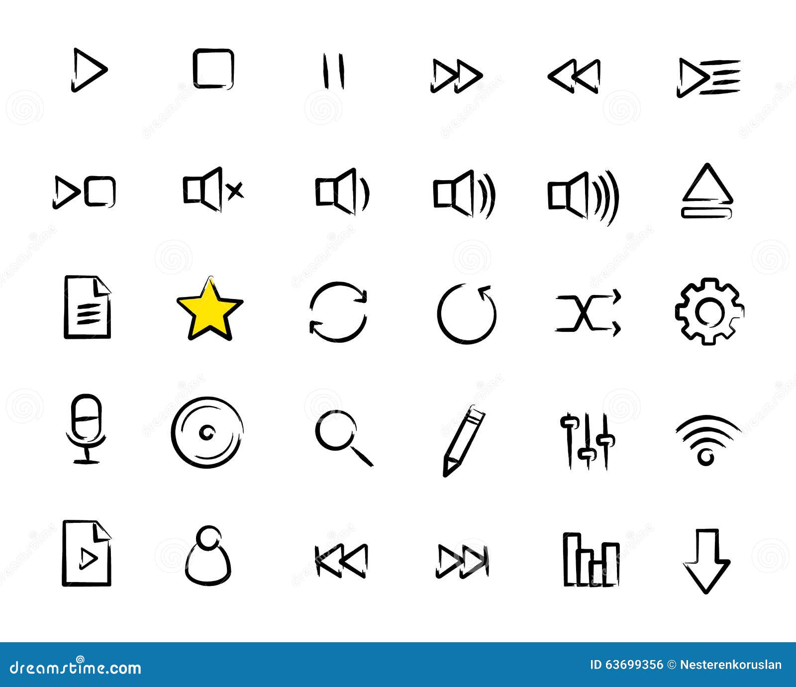 Ícones Do Esboço Dos Multimédios Ajustados Ilustração do Vetor ...