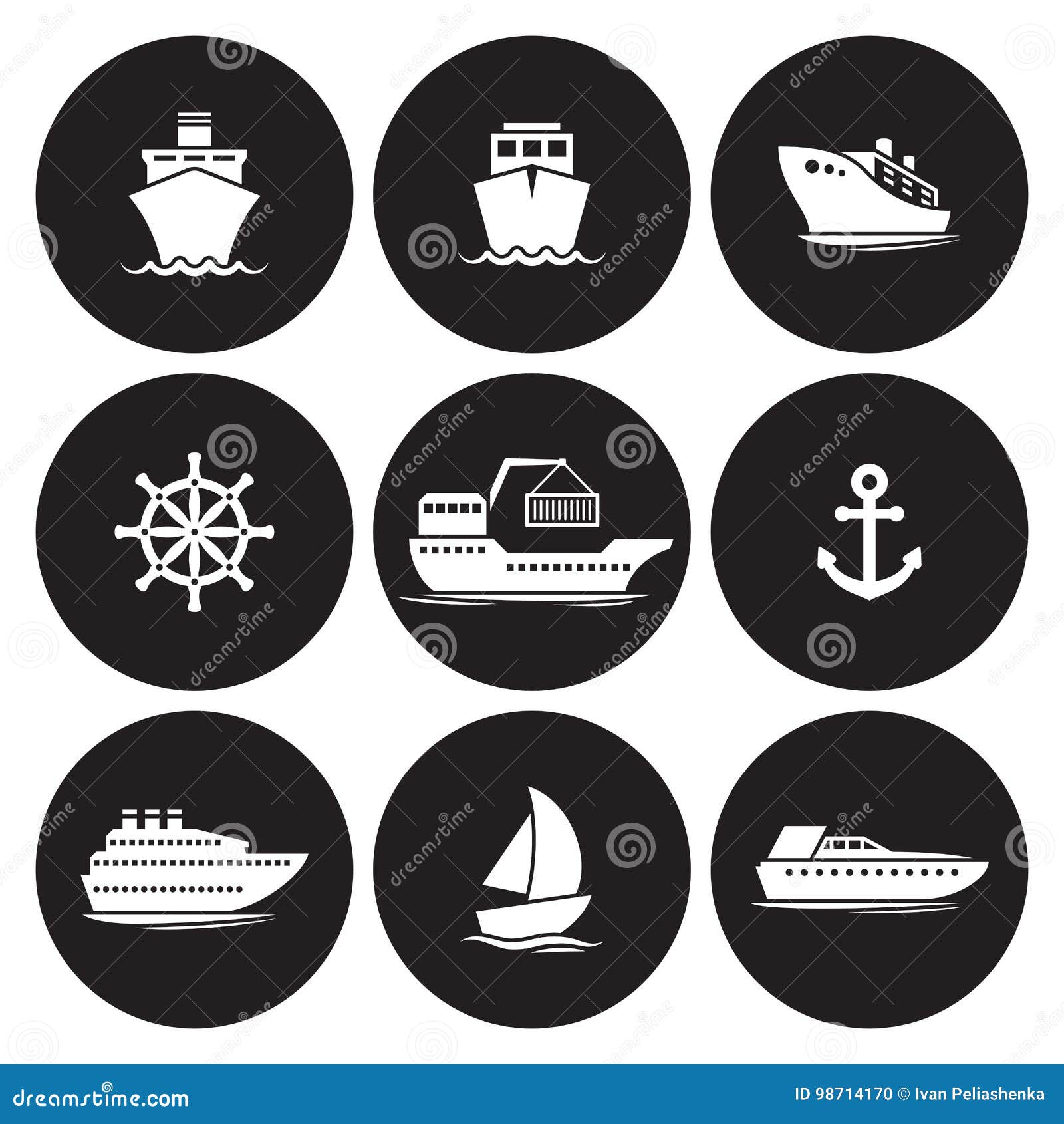 Ícones do navio ajustados ilustração stock. Ilustração de arte - 98714170
