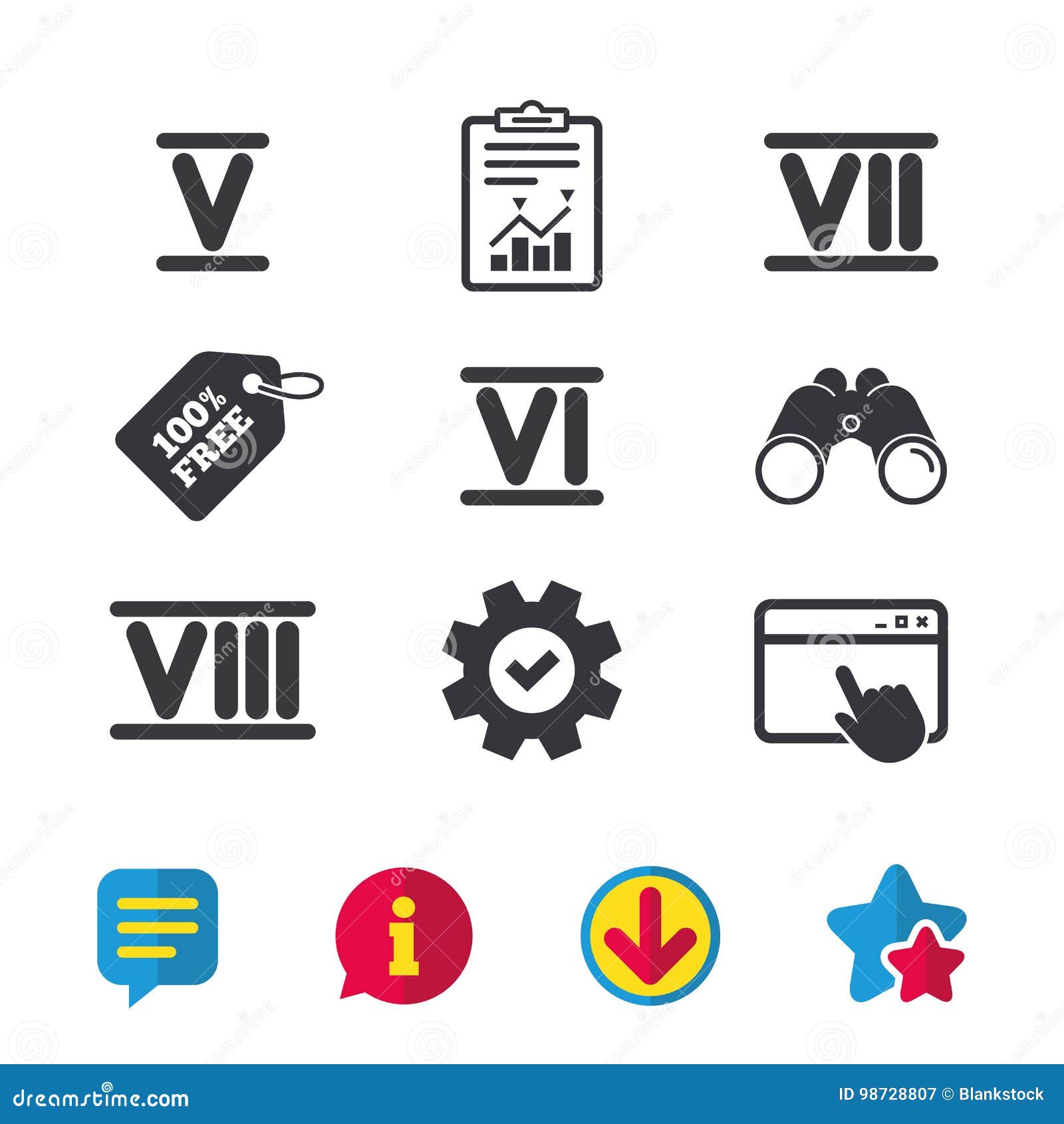 Ícones Do Numeral Romano Número Cinco, Seis, Sete Ilustração do Vetor ...