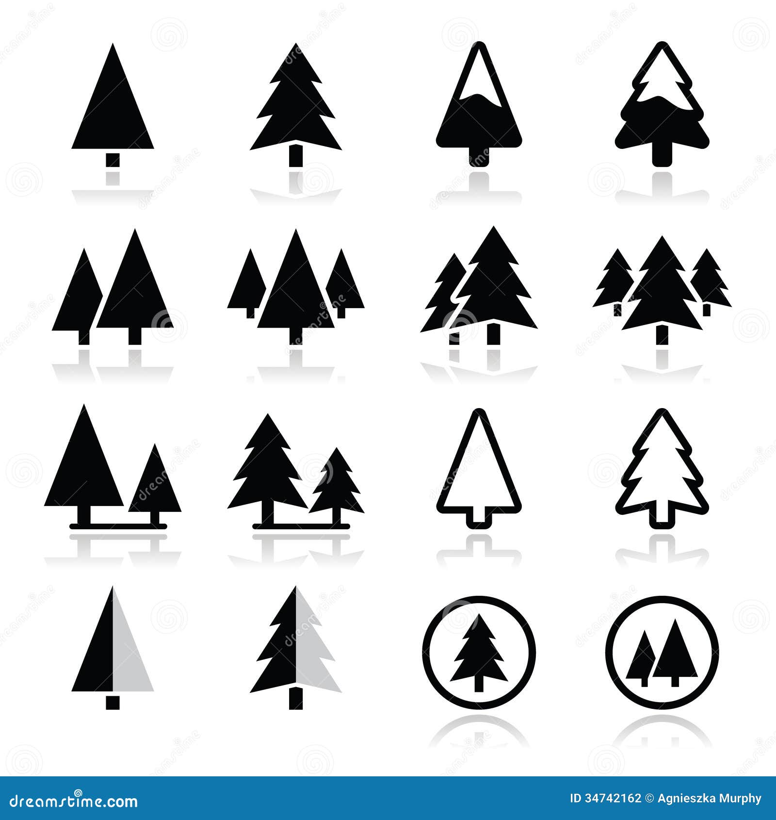 Ícones Do Pinheiro Ajustados Ilustração Stock - Ilustração de forma ...