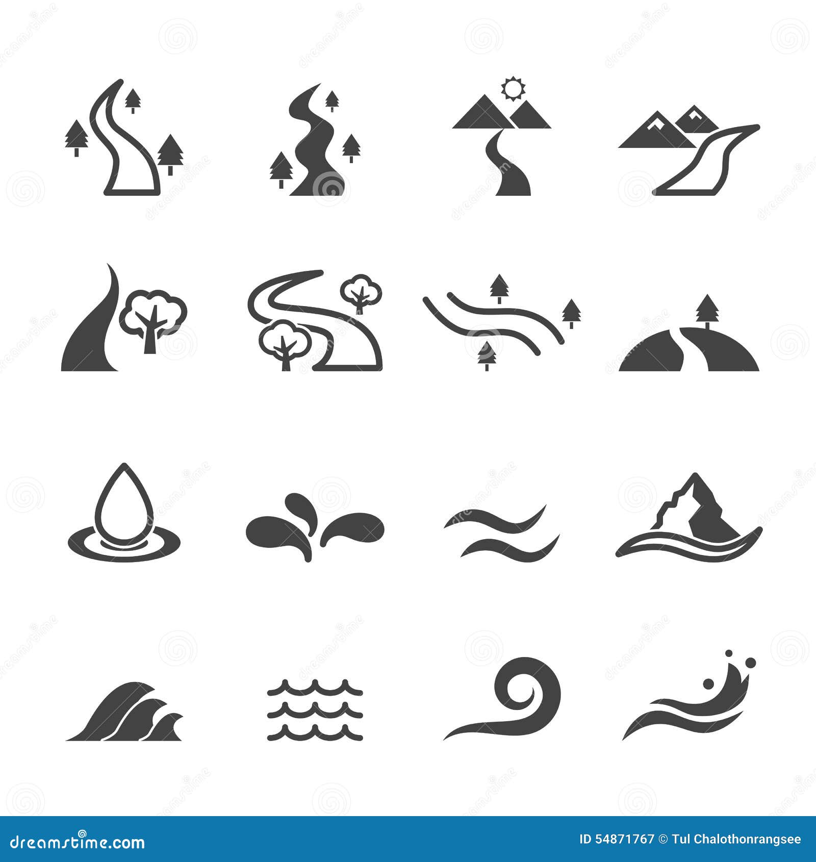 Ícones do rio ilustração do vetor. Ilustração de mono - 54871767