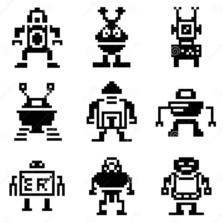 ícones do robô do pixel ilustração stock. Ilustração de pixels - 36446778