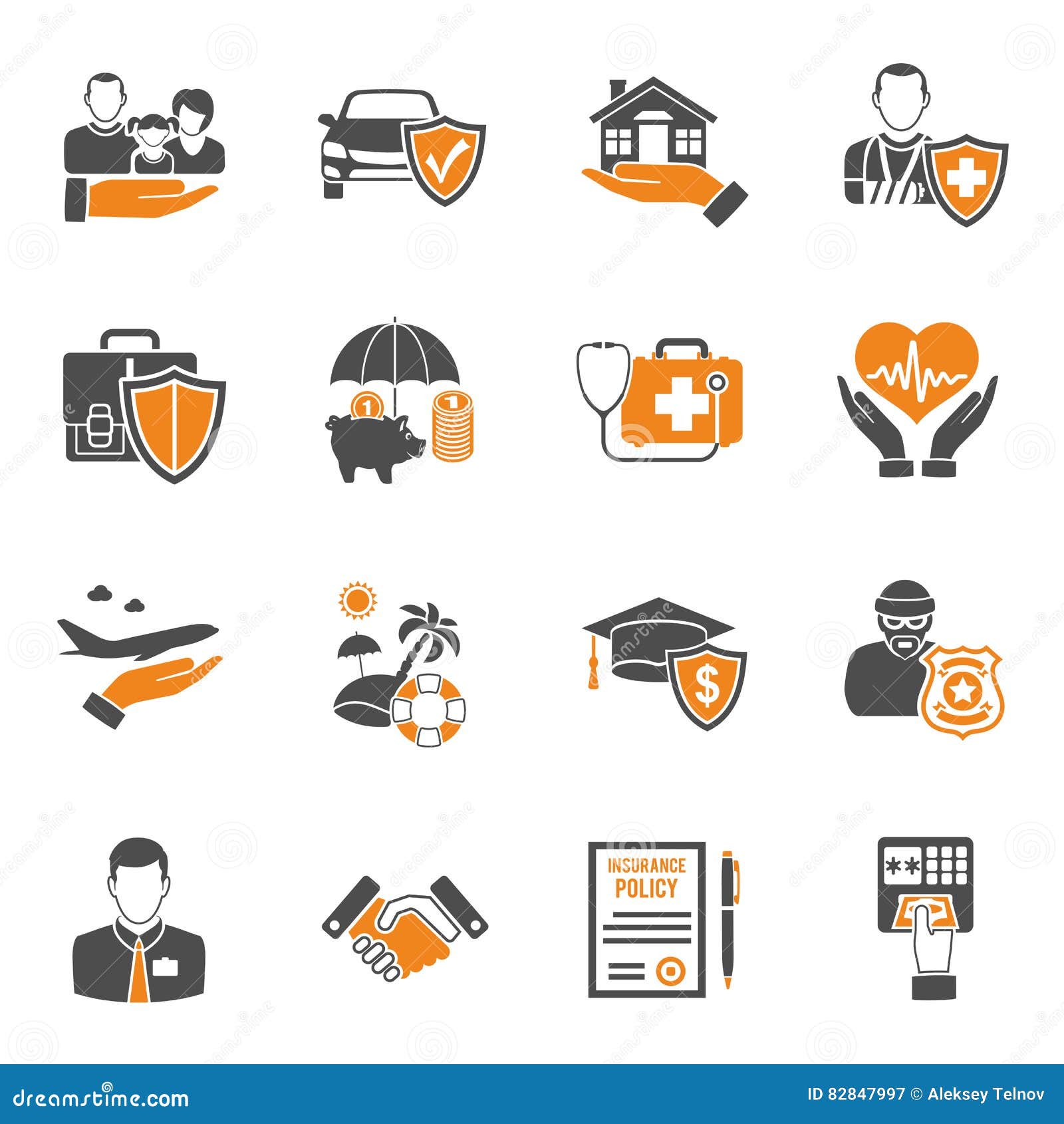 Ícones do seguro ajustados ilustração do vetor. Ilustração de sinal ...