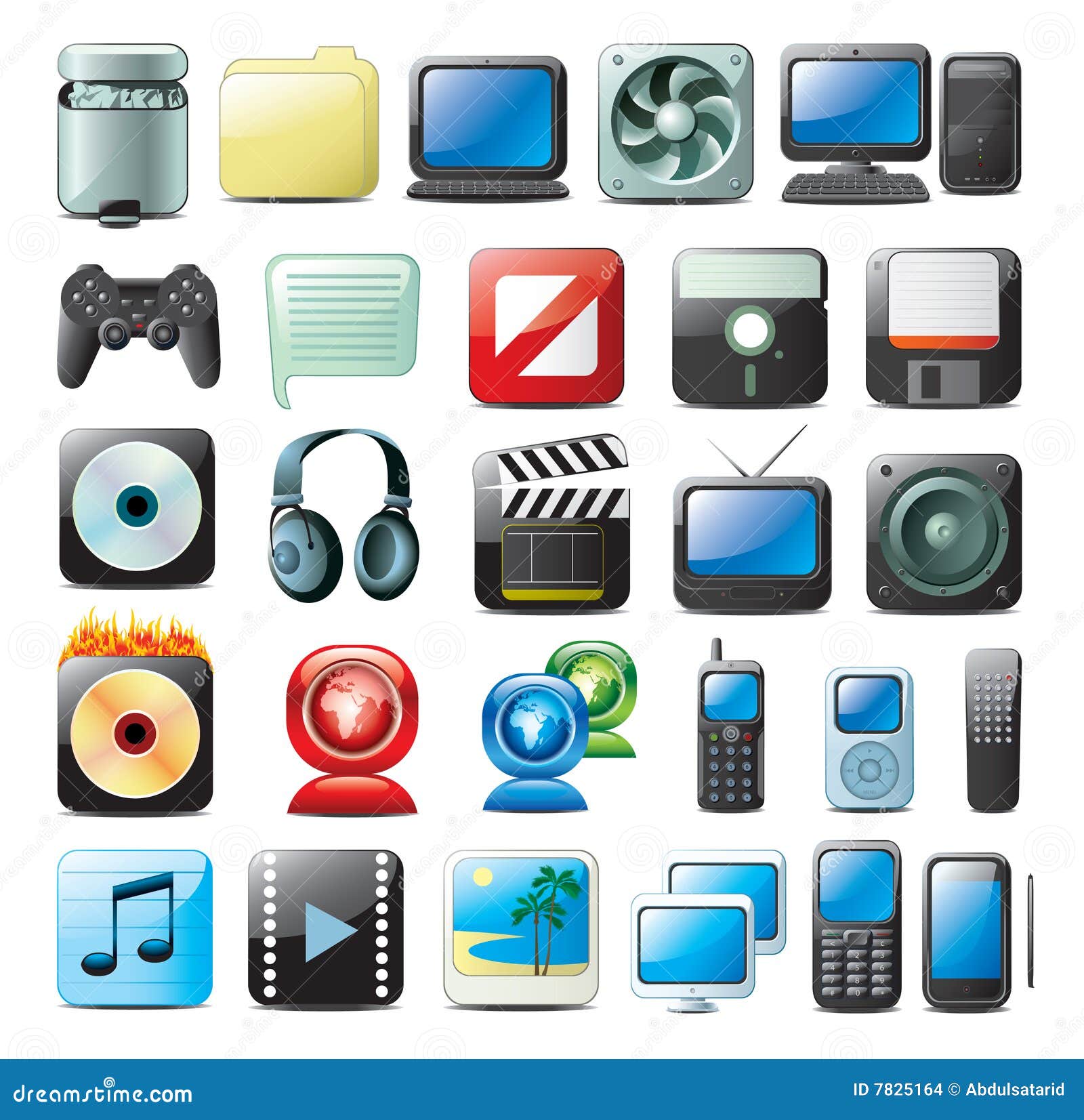 Ícones dos multimédios ilustração do vetor. Ilustração de monitor - 7825164