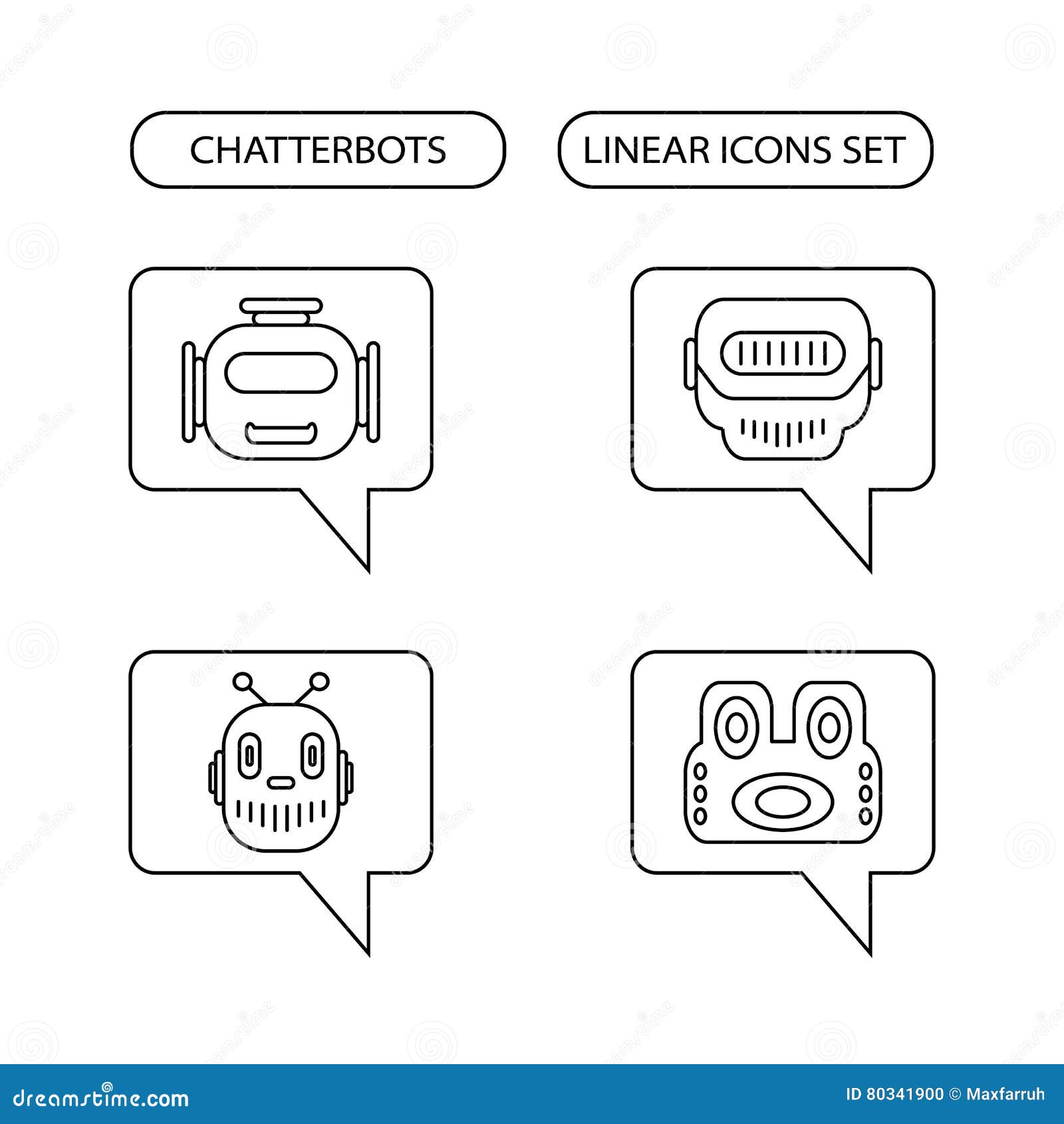 Ícones Lineares De Chatterbots Ajustados Ilustração Stock - Ilustração ...