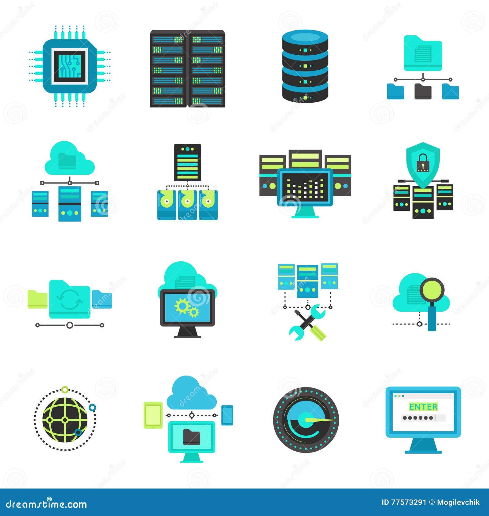Ícones Lisos De Datacenter Ajustados Ilustração do Vetor - Ilustração ...