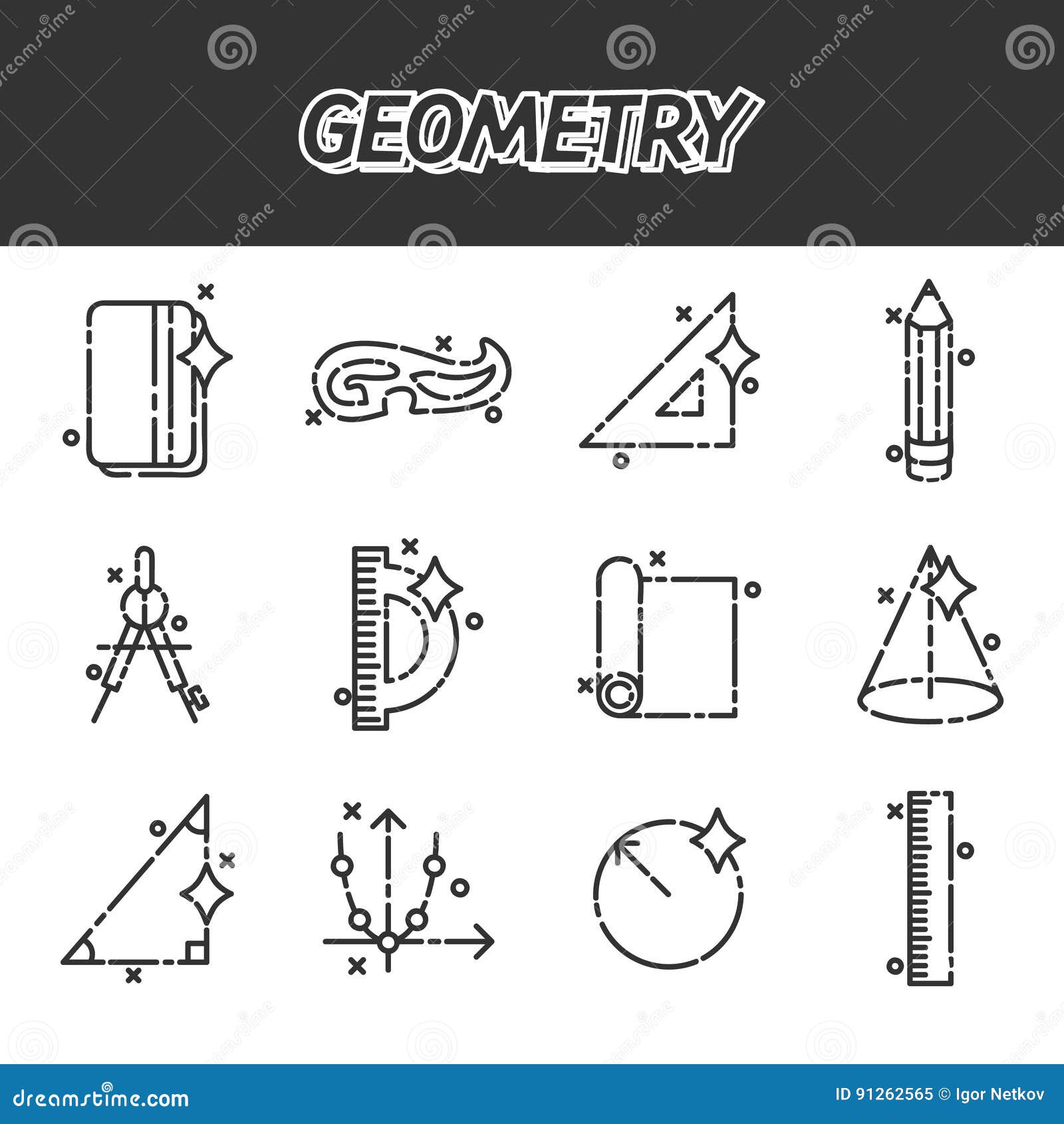 Ícones Lisos Do Conceito Da Geometria Ilustração do Vetor - Ilustração ...
