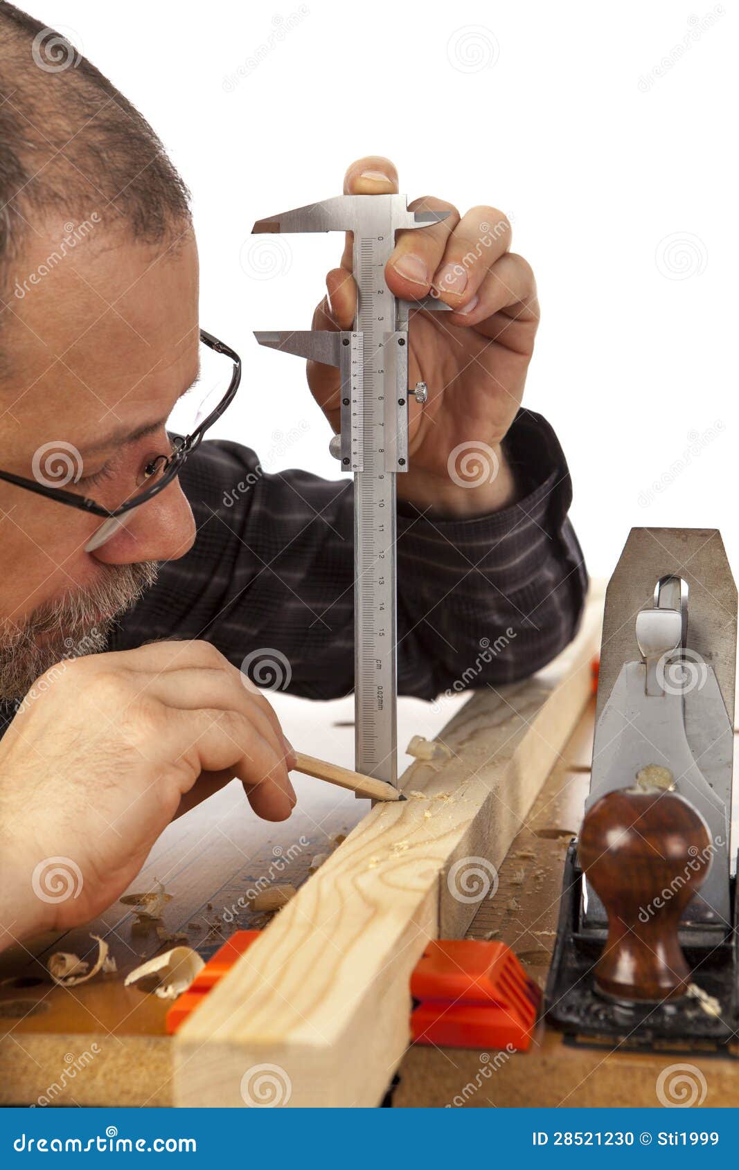 Ð¡arpenter with calipers. stock photo. Image of craftsperson - 28521230