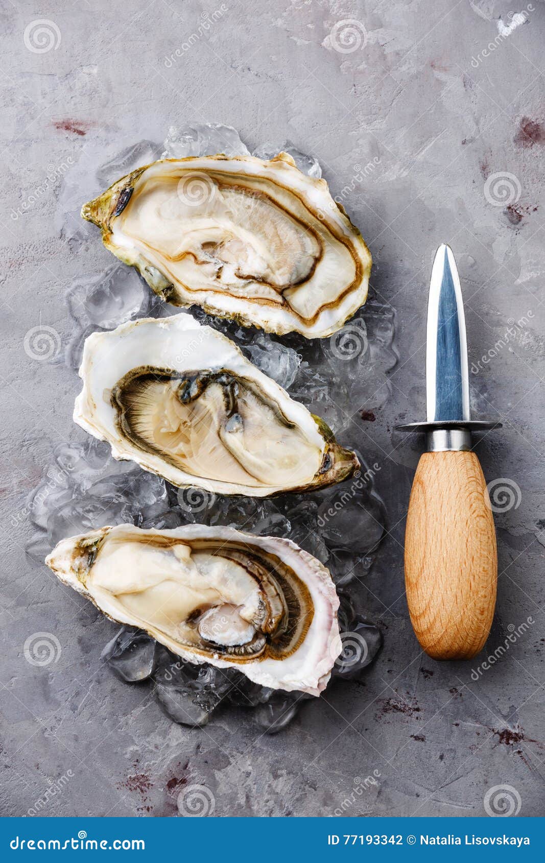 Öppna ostron och kniven arkivfoto. Bild av skaldjur, överkant - 77193342