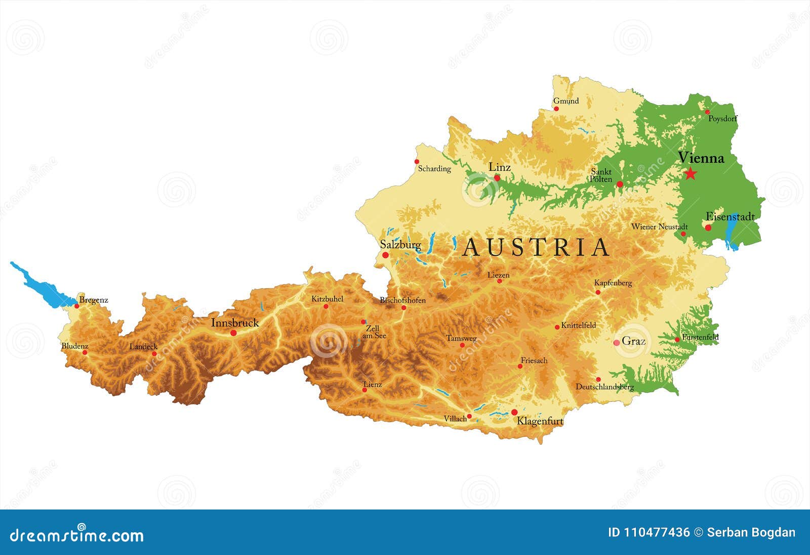 Österreich-Reliefkarte vektor abbildung. Illustration von vektor ...